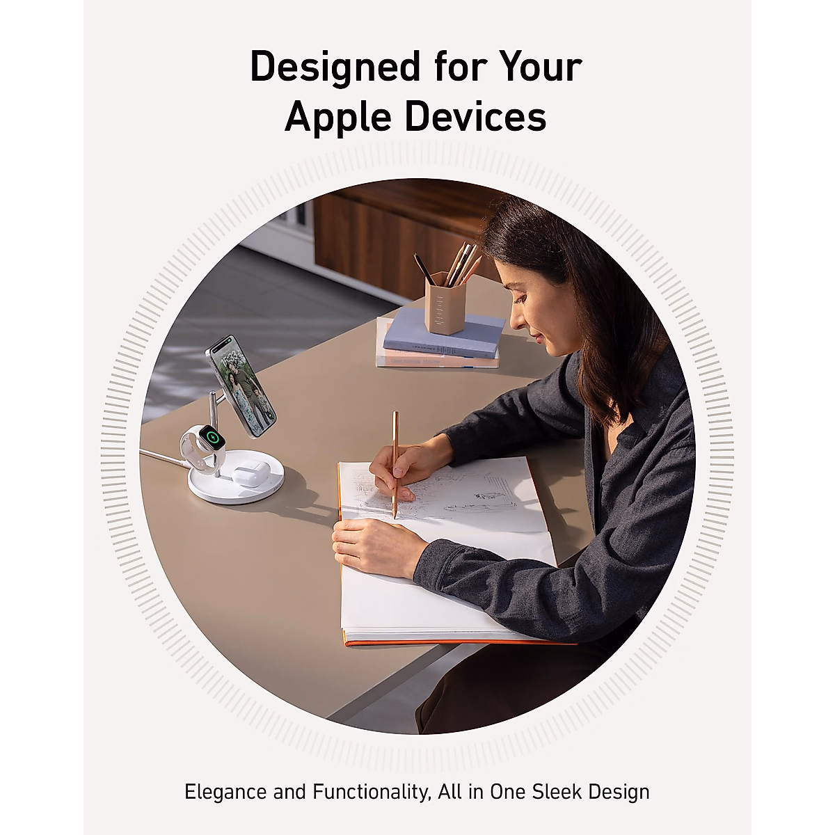 Anker MagSafe-Compatible iPhone 16 Wireless Charging Stand, MagGo 3 in 1 Wireless Charging Station, Qi2 Certified 15W Wireless Charger, Desk Accessory, for iPhone 16/15/14/13/12, Apple Watch, AirPods