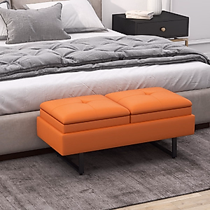 Kinfant Modern Futon Sofa Bed - 2-Seat Couch Bed with Soft Cushions for Living Room Bedroom and Small Space (PU Leather, Orange)