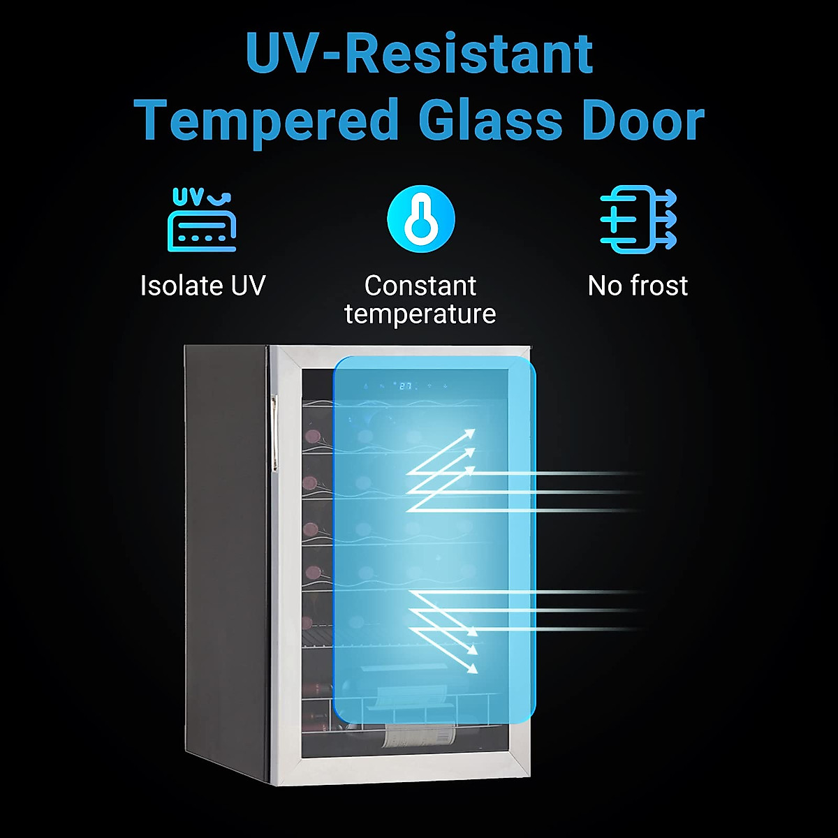 Techomey Wine Cooler Refrigerator, 34 Bottle Wine Cooler for Home Freestanding with Digital Temperature Control, Clear Glass Door, Soft LED Light, Stainless Steel, Black