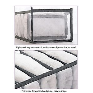 2pcs Wardrobe Clothes Organizer Foldable Transparent Grid Storage Box with Multiple Layers, Portable Washable Storage Containers for Underwear, Socks, Leggings, Skirts, T-shirts, Jeans (GRAY, Medium)