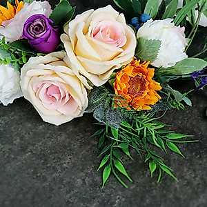 NMFIN Artificial Flower Swag, Handmade Floral Simulation Rose Peony Swag Arch Wreath Centerpiece for Wedding Home Front Door Garden Lintel Decoration