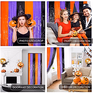 LOLStar 3 Pack Orange Purple Black Photo Booth Props,3.3 X 6.6 ft Halloween Foil Fringe Curtains,Halloween Party Photo Backdrop Streamer Backdrop for Birthday Anniversary Halloween Party Decoration