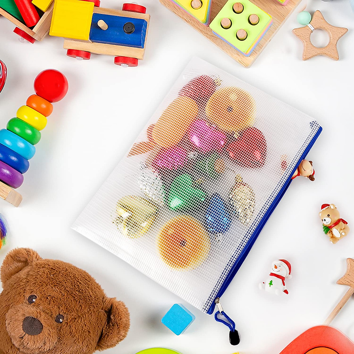 EOOUT 10pcs Mesh Zipper Pouch Zipper File Bags, Puzzle Project Bags for Cross Stitch and Organizing Storage, Letter Size A4 Size for Travel, School, Board Games and Office Supplies