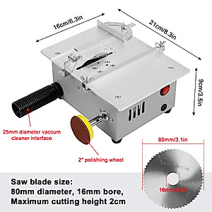 Mini Table Saw with Belt Grinder, 240W 7-Speed Power Supply Adjustable Table Saw Portable Precision Table Saw with 4-Blades and Safety Flap, 0.1-20mm Saw Blade Height Adjustable, Aluminum