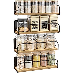 OROPY Magnetic Spice Racks for Refrigerator, Set of 4 Metal Kitchen Spice Organizer Shelf，Strong Magnetic Fridge Wood Holder