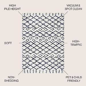 JONATHAN Y SHG104B-8 Sineu Moroccan Diamond Shag Indoor Area-Rug Bohemian Contemporary Modern Geometric Easy-Cleaning High Traffic Bedroom Kitchen Living Room Non Shedding, 8 X 10, Beige/Navy