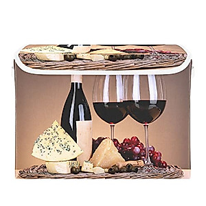 innewgogo Wine Cheese Grapes Storage Bins with Lids for Organizing Decorative Callapsible Storage Basket with Handles Oxford Cloth Storage Cube Box for Room