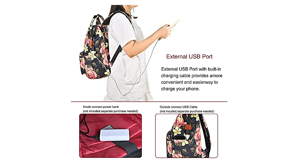 BRINCH 15.6 Inch Laptop Backpack with USB Port & Peony Print