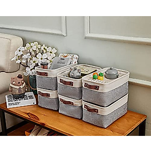 DECOMOMO Small Baskets | Storage Baskets for Organizing Shelves Linen Closet Bathroom Baby Cloth Nursery Fabric Bulk Decorative Empty Baskets for Gifts (Grey and White, Small - 6 Pack)