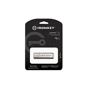 Kingston Ironkey Locker+ 50 16GB Encrypted USB Flash Drive | USB 3.2 Gen 1 | XTS-AES Protection | Multi-Password Security Options | Automatic Cloud Backup | Metal Casing | IKLP50/16GB,Silver
