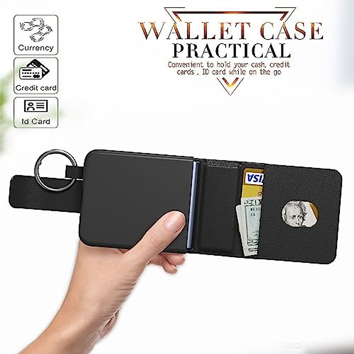 Singolas for Galaxy Z Flip 5 Case, Samsung Z Flip 5 Case Wallet Card Holder Slot Leather Flip Protective Samsung Galaxy Z Flip 5 Case with Ring Shockproof Pocket Case for Samsung Z Flip 5 5G, Black