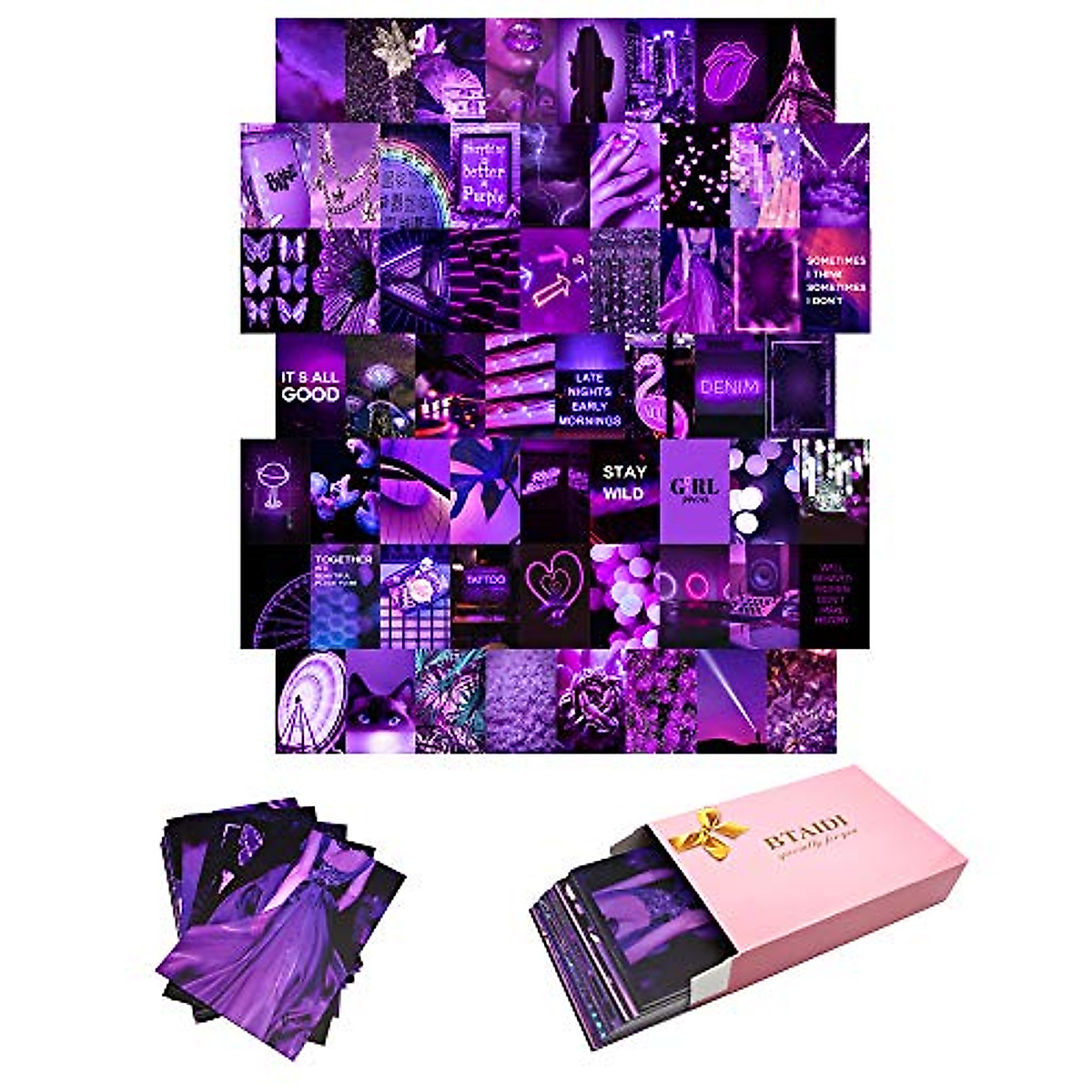 Btaidi 60 Pieces Room Decor for Bedroom,Purple Aesthetic Photo Collage Kit Wall Art Pictures Collage Kit for Teen Girls and Women,4x6inch Photo Collection