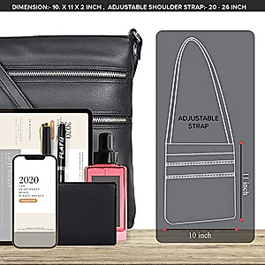 Genuine Leather Handmade Crossbody Bags For Women- Front Pocket Vintage Crossover Shoulder Sling Bags (Black Smooth)