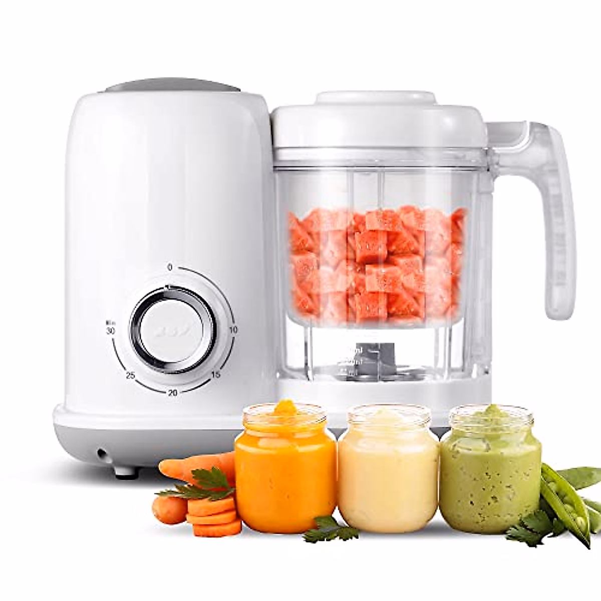 AMZBABYCHEF Baby Food Maker, 4 in 1 Baby Food Processor and Steamer, Puree Blender, Multifunctional Baby Puree Maker, Dishwasher Safe, White