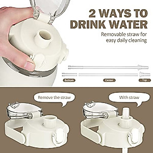 kytffu 64oz Glass Water Bottles with Straw, Half Gallon Motivational Glass Bottle with Silicone Sleeve and Time Marker, 2L Leakproof Large Glass Water Jug for Gym Home Office,White