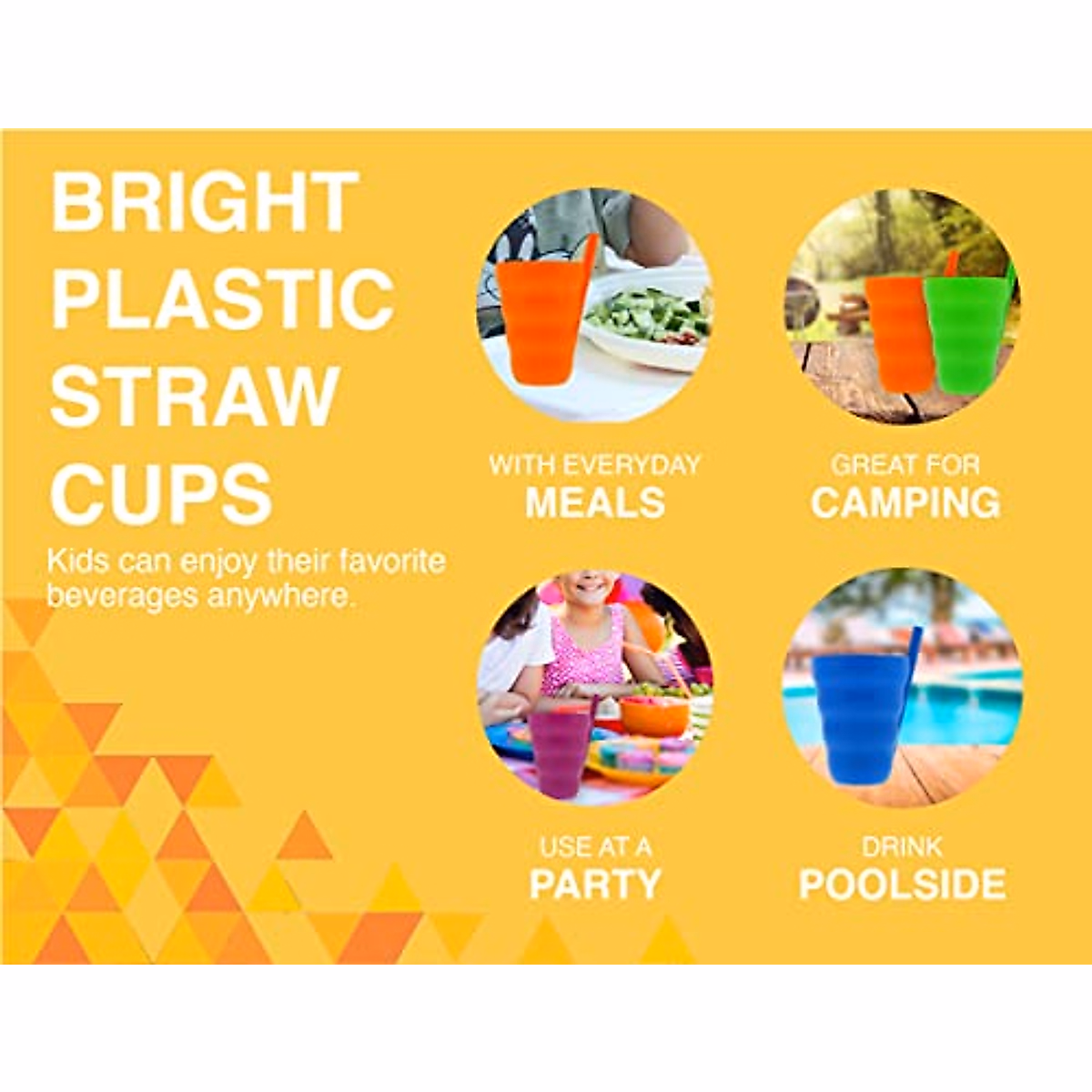Arrow Home Products Sip A Cup with Built in Straw, 10oz, 4pk - BPA-free Straw Cups for Kids Great for Everyday Use - Made in the USA, Stackable Kids Straw Cups - Purple, Blue, Green, Orange