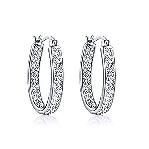Barzel 18K Gold Plated Inside Out Crystal Hoop Earrings for Women (Silver)