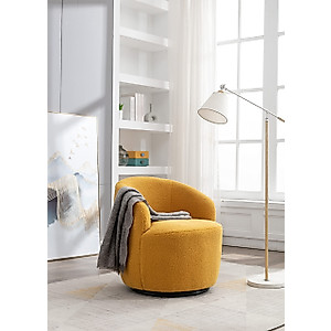 INMOZATA Swivel Barrel Chair, Teddy Fabric Modern Accent Armchair Barrel Chair with Metal Base, Upholstered Comfy 360°Round Single Reading Chair for Living Room Bedroom,Yellow