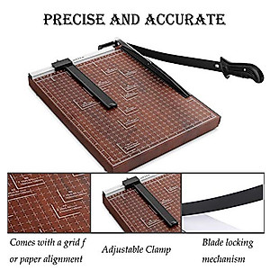 Vailsa Guillotine Paper Cutter, A3-B7 Paper Trimmer with Safety Lock, 15" Cut Length, 12 Sheet Capacity (Red)