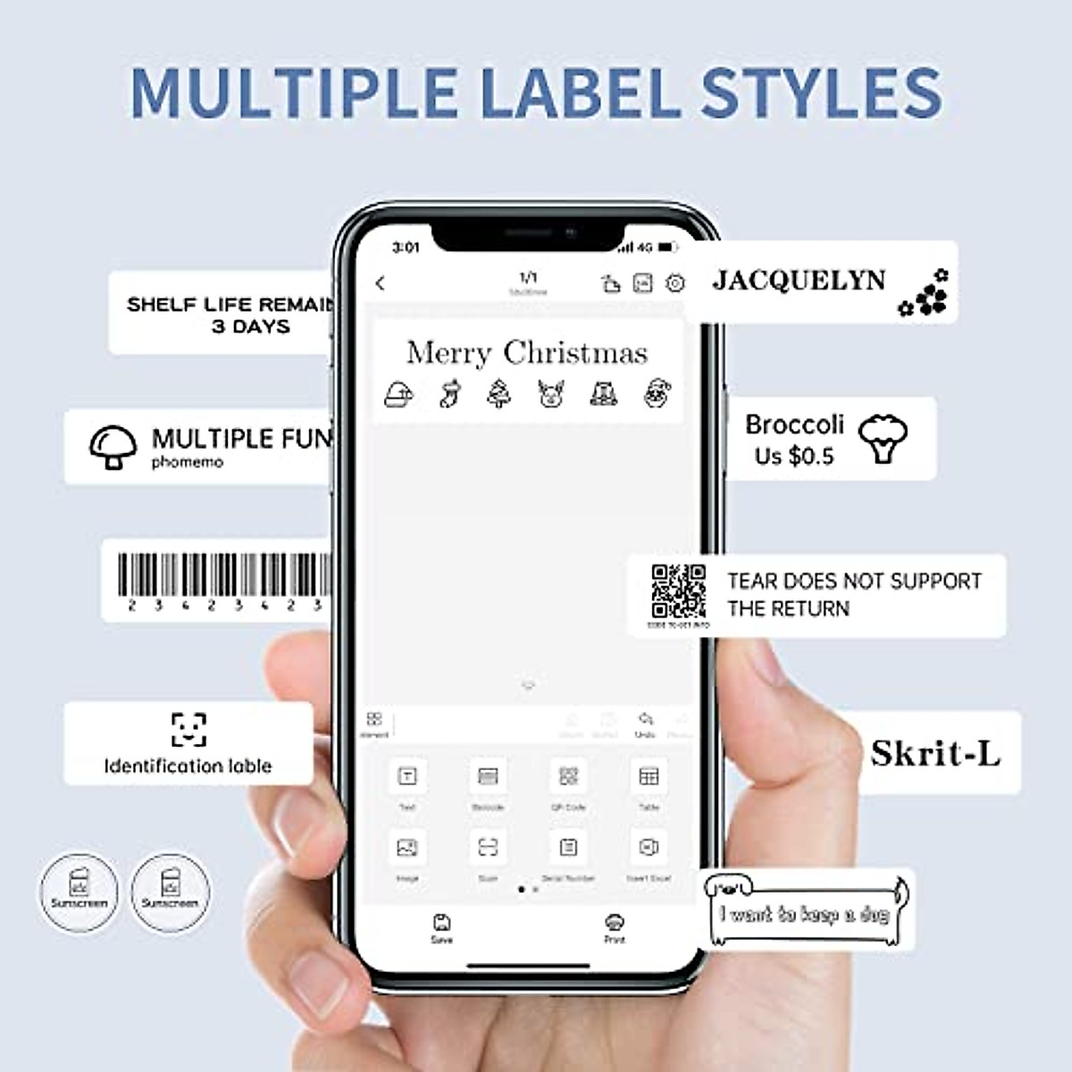 Label Maker Machine with Tape, D110 Portable Bluetooth Label Printer, Small Smart Phone Handheld Sticker Mini Labeler, Easy to Use Inkless Office Home Organization USB Rechargeable