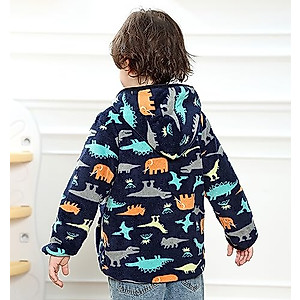 Feidoog Toddler Polar Fleece Jacket Hooded Baby Boys Girls Autumn Winter Long Sleeve Thick Warm Outerwear,Dark Blue,2-3T