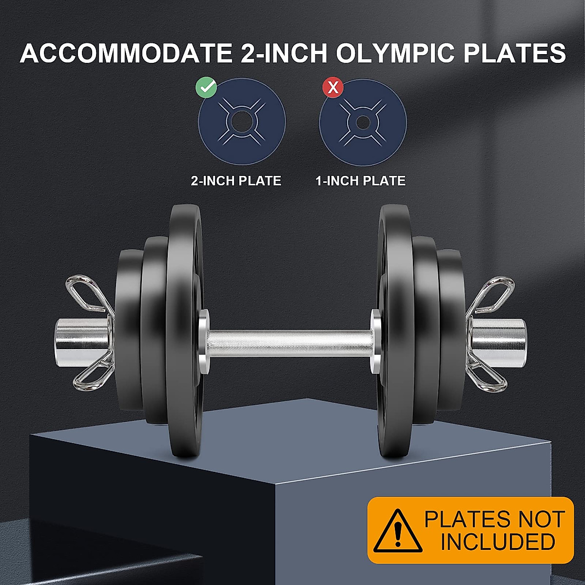 Uboway Olympic Dumbbell Handles: 20" Dumbbell Set for 2" Olympic Weight Plates, Weight Lifting Handles with 2 Pair of Spring Collars, Home Gym Accessories
