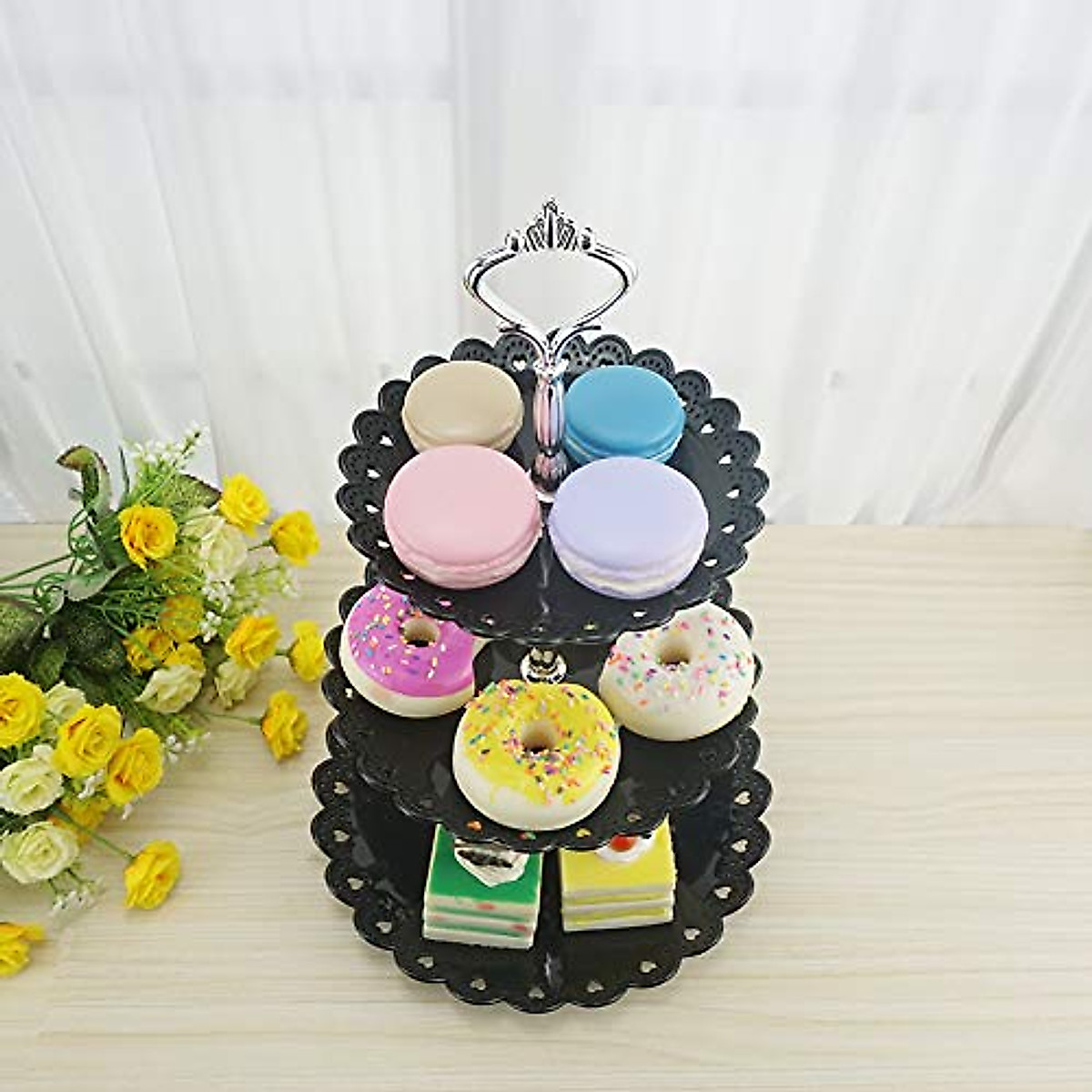 LIONWEI LIONWELI 3-Tier Black Silver Plastic Dessert Stand Pastry Stand Cake Stand Cupcake Stand Holder Serving Platter for Party Wedding Home Decor