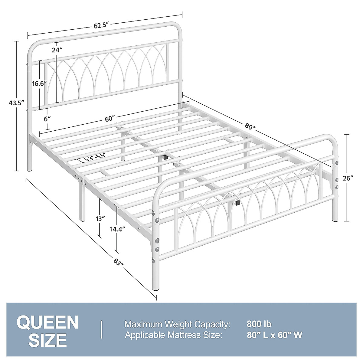 Yaheetech Queen Bed Frame Metal Platform Bed with Petal Accented Headboard/Footboard/14.4 Inch Under Bed Storage/No Box Spring Needed, White
