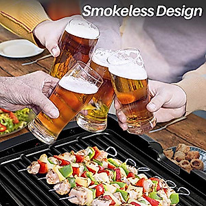 Secura Smokeless Indoor Grill 1800-Watt Electric Griddle with Reversible 2 in 1 Grill and Griddle Plates Plate, Glass Lid, Extra Large Drip Tray (Dishwasher Safe)