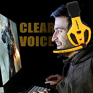 LETTON Gaming Headset L7 Updated 3.5mm Multi-Platform Stereo Sound PC, Over-Ear Gaming Headphones with Mic Compatible with New Xbox one PS4 PC Laptop Mac iPad iPod(Black&Yellow)