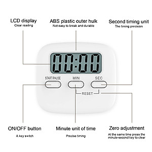 Galand Precise Multi-use Study Timer Plastic Stable Shockproof Digital Timer for Student Study Timer for Gifts White
