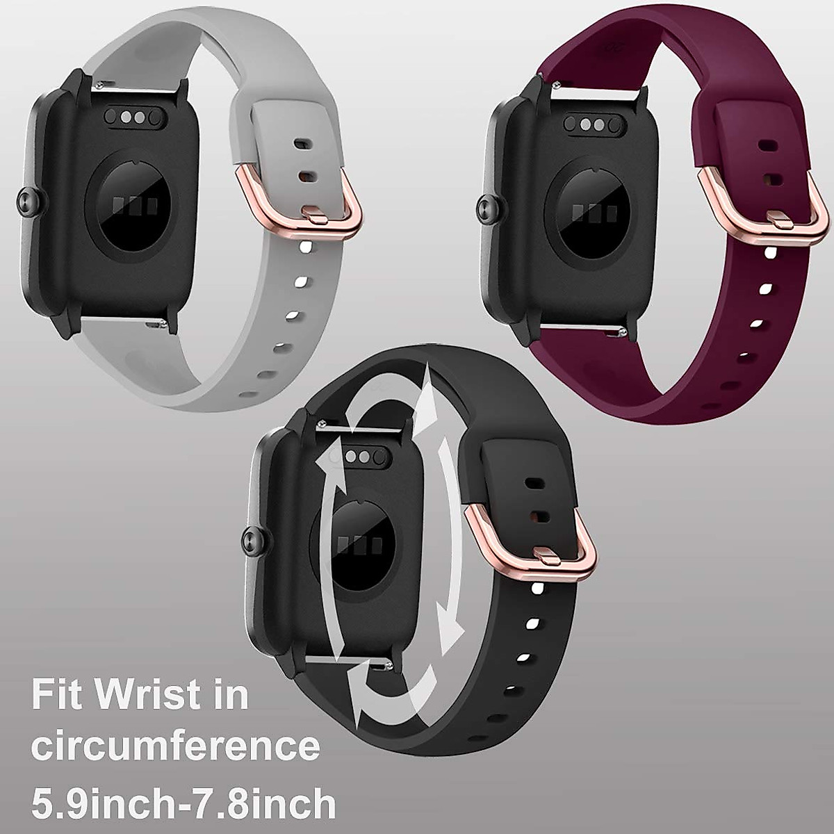 smaate Watch Band Compatible with P22 Donerton, Popglory, CanMixs, Kalinco 1.4inch, Motast Mugu Chalyh P36 P32, FirYawee P9 and compatible with AGPTEK LW31 Smartwatch, 3-pack, Slim Silicon replacement strap