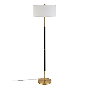 Henn&Hart 2-Light Floor Lamp with Fabric Shade in Matte Black/Brass/White, Floor Lamp for Home Office, Bedroom, Living Room