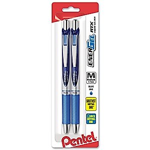 Pentel EnerGel Deluxe RTX Retractable Liquid Gel Pen, 0.7mm, Metal Tip, Blue Ink, 2 Pack (BL77BP2C)