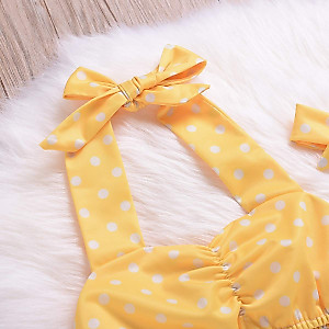 Baby Girl Bikini,Kids Toddler Polka Dot Swimsuits Halter Swimwear Bikinis Set with Headband (Yellow, 3-6 Months)