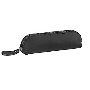 Leathario Leather Pencil Pen Case Genuine Leather Small Vintage Pouch with Zipper Retro Stationery Bag Holder Organizer Slim Pocket Size for School Office Adult Teenagers