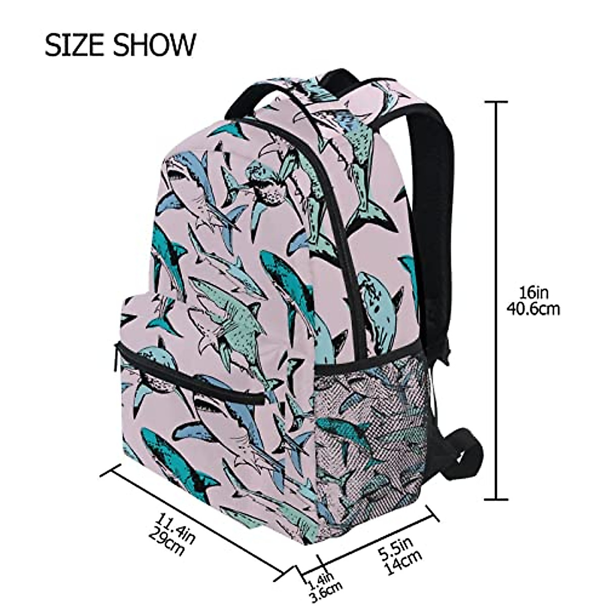 Krafig Sharks Watercolor Boys Girls Kids School Backpacks Bookbag, Elementary School Bag Travel Backpack Daypack