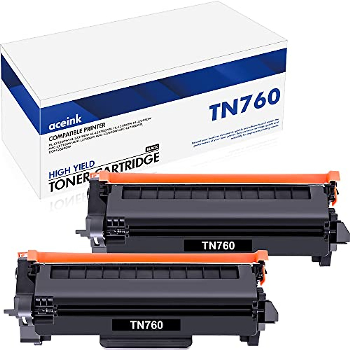 TN760 TN-760 High Yield Black: 2 Pack Compatible TN730 TN 760 Toner Cartridge Replacement for Brother MFC-L2710DW HL-L2395DW MFC-L2750DW HL-L2370DW HL-L2390DW DCP-L2550DW HL-L2350DW Printer