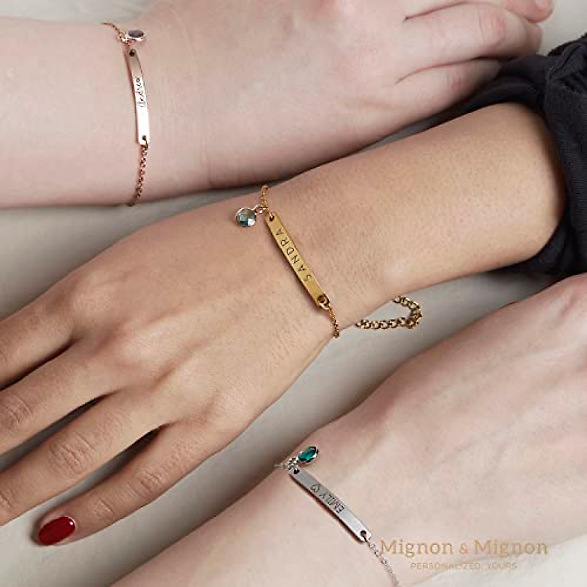 Custom Name Bracelets for Women Mothers Day Gifts for Mom Family Sister Friendship Matching Bracelet With Birthstone Handmade Jewelry Personalized Engraved Best Friend April May Birthday Gift - 2BR-BS