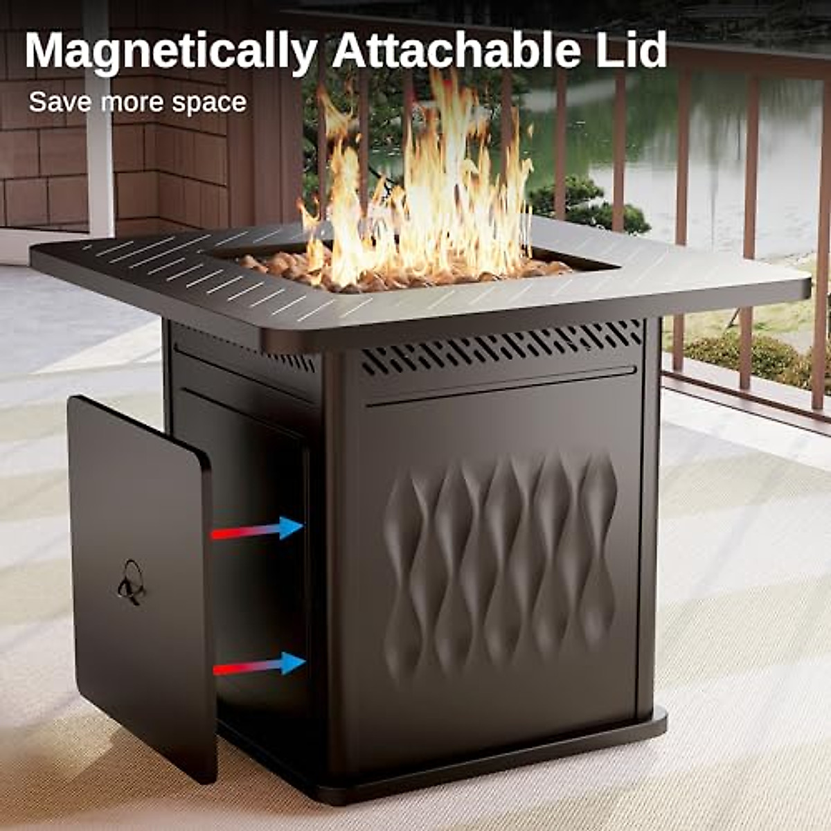 EAST OAK 32'' Propane Fire Pit Table, 50,000 BTU Steel Gas FirePit for Outdoor, Outside Patio Deck and Garden, CSA Certified Fire Table with Magnetic Lid, Cover-Storage Basket and Lava Rock , Black