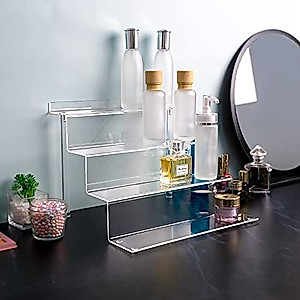 weddingwish Acrylic Display Riser Stand 4 Steps Clear Display Stand Shelf for Collectibles Amiibo Pops Figures, Cupcakes, Perfumes Display Or Collection - 2 Pack