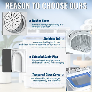 Superday 21.6 LBS Portable Washing Machine, 2 In 1 Mini Compact Twin Tub Washer and Spin Dryer with Built-in Gravity Drain Time Control, 9 Lbs Spinner Load Capacity for Home/Apartment/Dorms/RV(Blue)