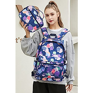 YUSSTAR Kids Girls Backpack Lunch Box Set Elementary School Bag Insulated Lunchbox Combo (Color-block blue)