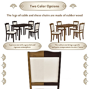 APRILSOUL 5-Piece Wood Dining Set with Simple Style Rectangular Tables with Upholstered Chairs for Space, for Playroom, Living Room, Home Bar, and Kitchen, Espresso