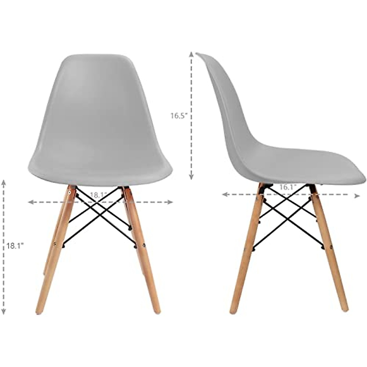 ExAchat Set of 4 Modern Style Chair- Mid Century Modern Shell Chair with Dowel Wood Legs - for Dining Room, Kitchen, Bedroom, Lounge (Grey-3)
