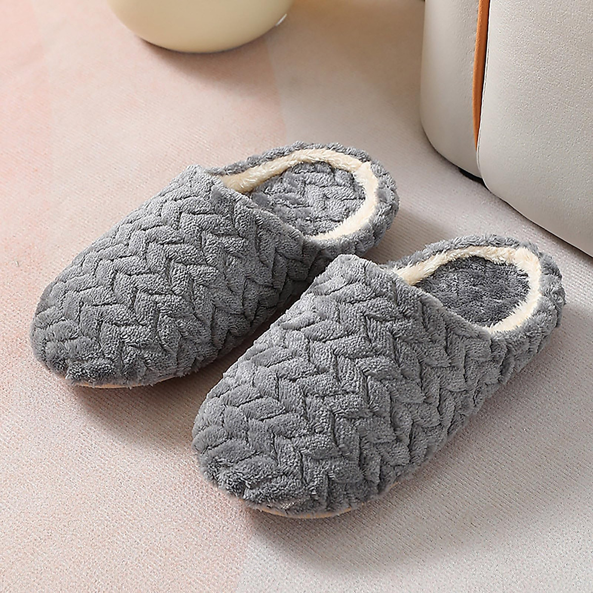 Womens House Slippers Soft Memory Foam Closed Toe Non Slip Cute Comfortable Shoes Winter Indoor Fluffy Slippers Dark Gray,8.5