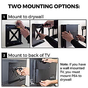 HumanCentric PS4 Mount for PS4 Original (Fat Version 2013- mid 2016 Model) + 2 Controller Mounts Bundle (Black) Mount on The Wall or on The Back of The TV