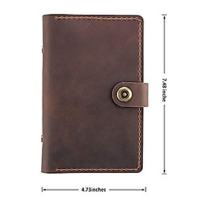 Leather Journal Refillable Writing Notebook, A6 Personal Size 6 Ring Binder Spiral Notebook, Handmade Genuine Leather Refillable Journal Binder Diary, Pocket Binder Traveler Notebook-Brown