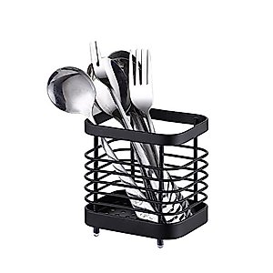 ANHORTS Sink Caddy, Sink Sponge Holder, Kitchen Sink Organisers, Cutlery Drainer for Kitchen Utensil, Stainless Steel Sink Caddy, Rust Proof Sponge Caddy (black)