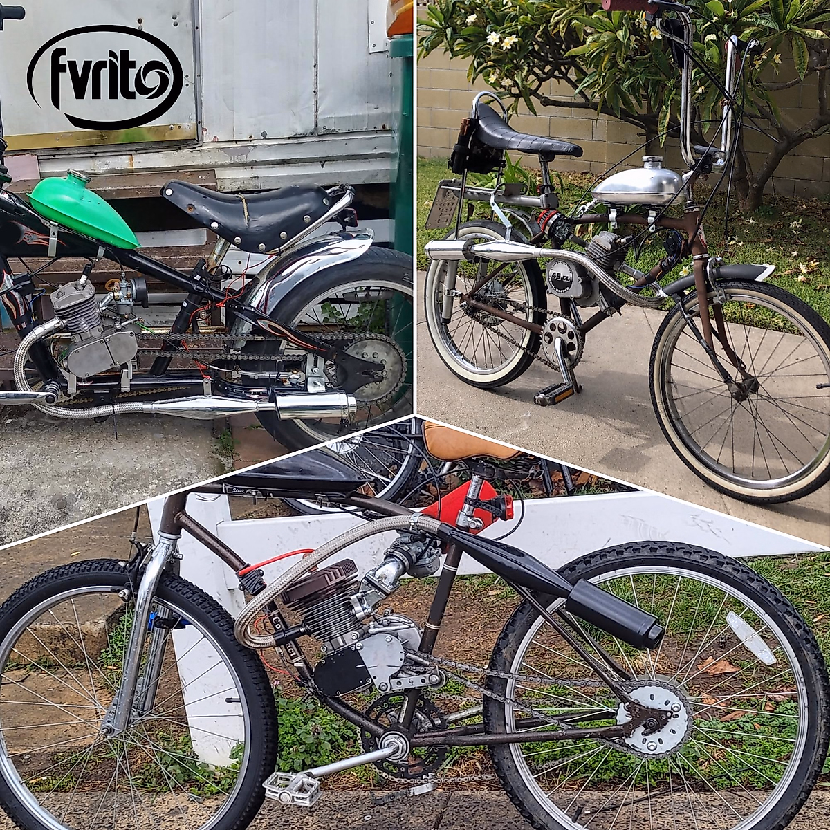 FVRITO Viper Flexible Exhaust Muffler Pipe Silencer with Hardware for 2 Stroke 49cc 60cc 66cc 80cc 100cc Engine Gas Motorized Bicycle Motor Bike Parts Silver